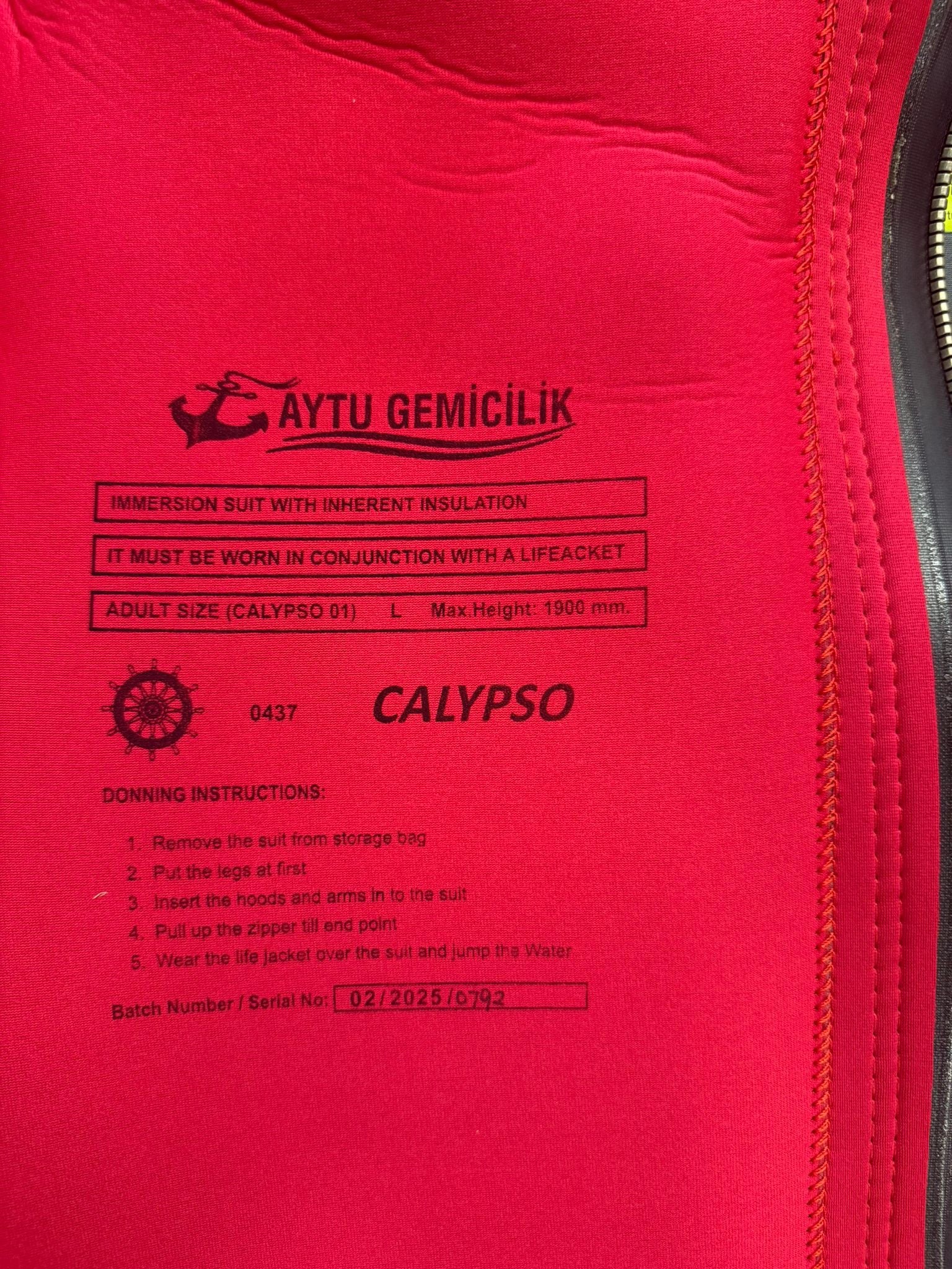 AYTU BRAND IMMERSION SUIT - L SIZE - SOLAS /MED APPROVED – aytumarine.nl